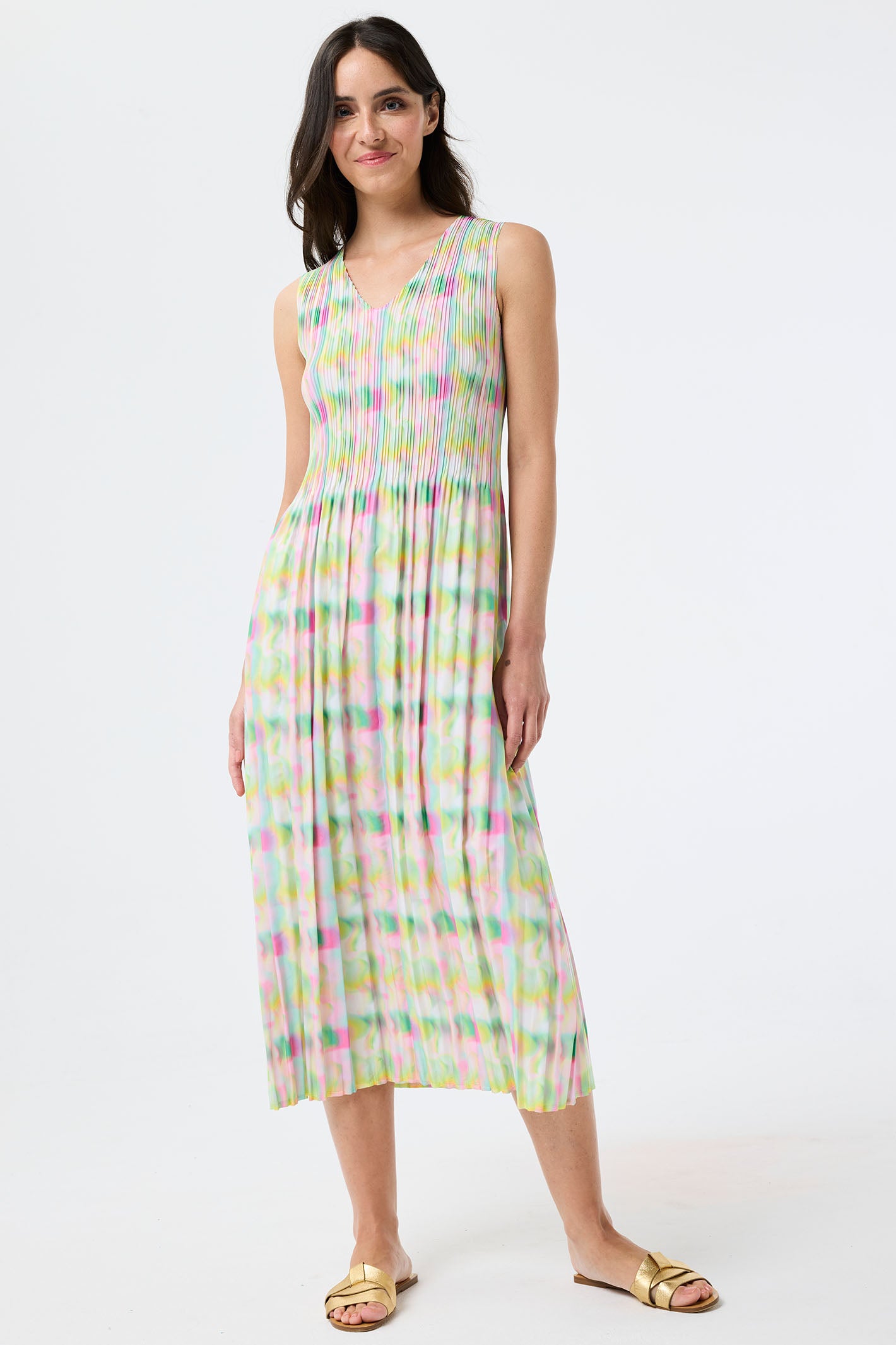 Leo & Ugo Pastel Optic Print Pleated Dress YER629 – Experience Boutique