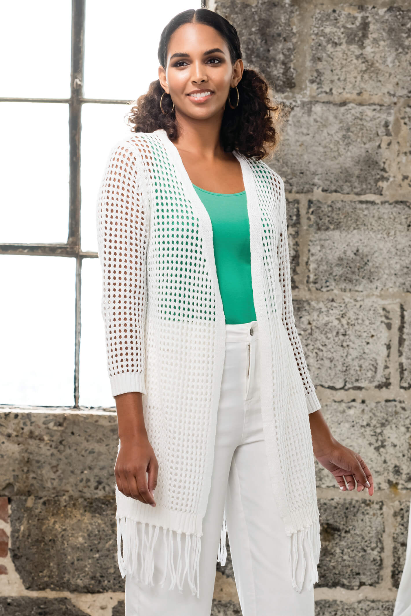Alison Sheri A41382 White Crochet Knit Cardigan – Experience Boutique