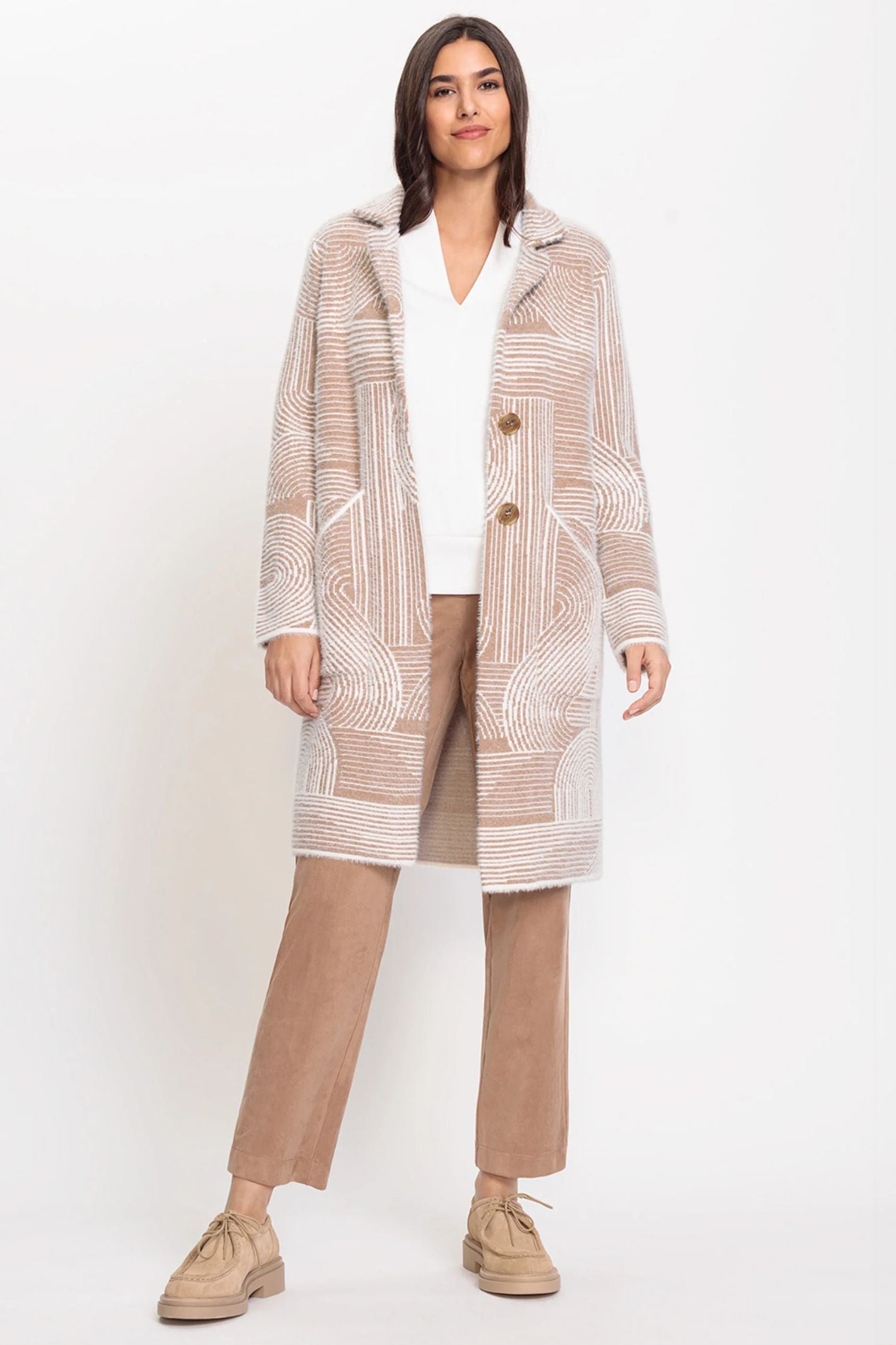 Olsen 11004439 Nougat Longline Cardigan Coatigan – Experience Boutique