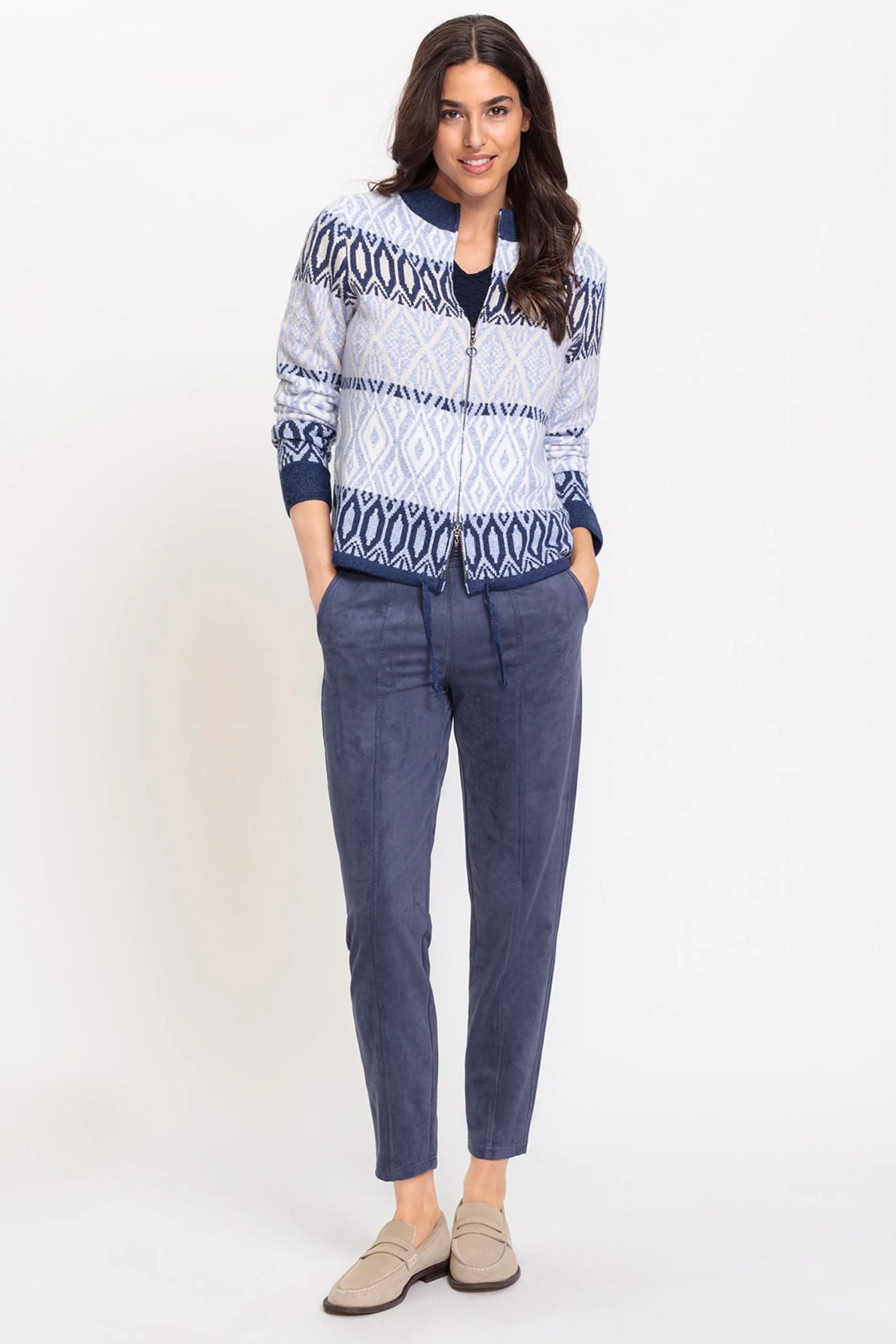 Olsen 14002231 Denim Blue Lisa Faux Suede Pull-On Trousers – Experience ...