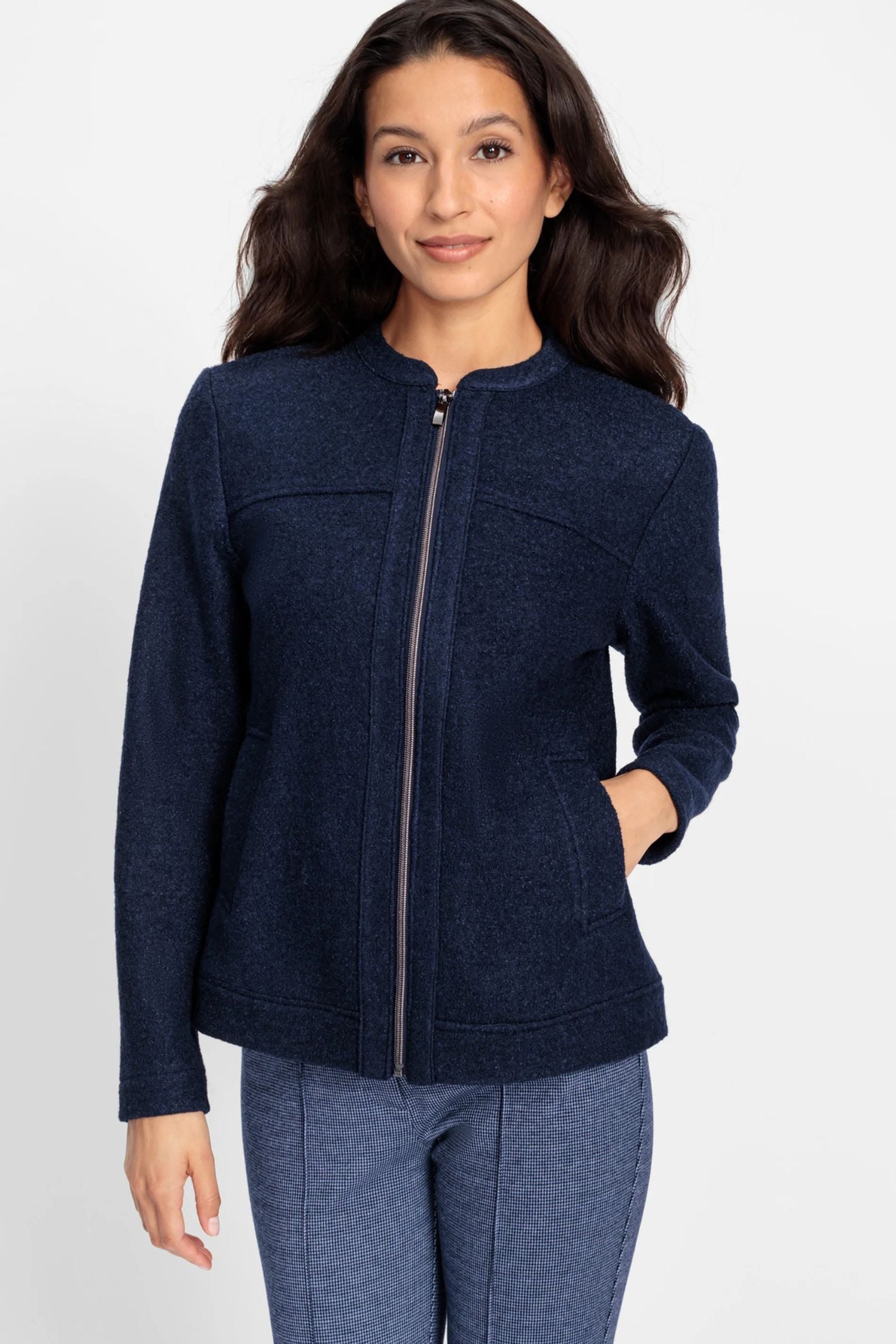 Olsen 15001457 Ink Blue Boiled Wool Bomber Jacket – Experience Boutique