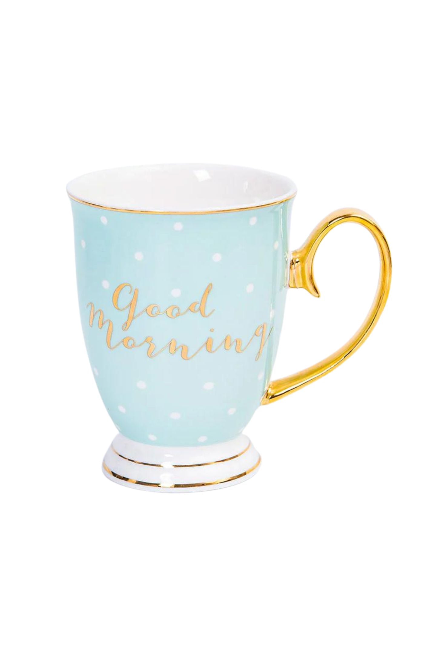 Bombay Duck Aqua & White Polka Dot Metallic Gold Good Morning Mug ...