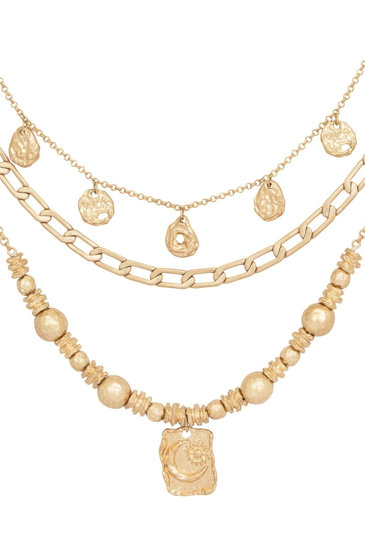 Bibi Bijoux Gold Sun & Moon Triple Layer Necklace – Experience Boutique