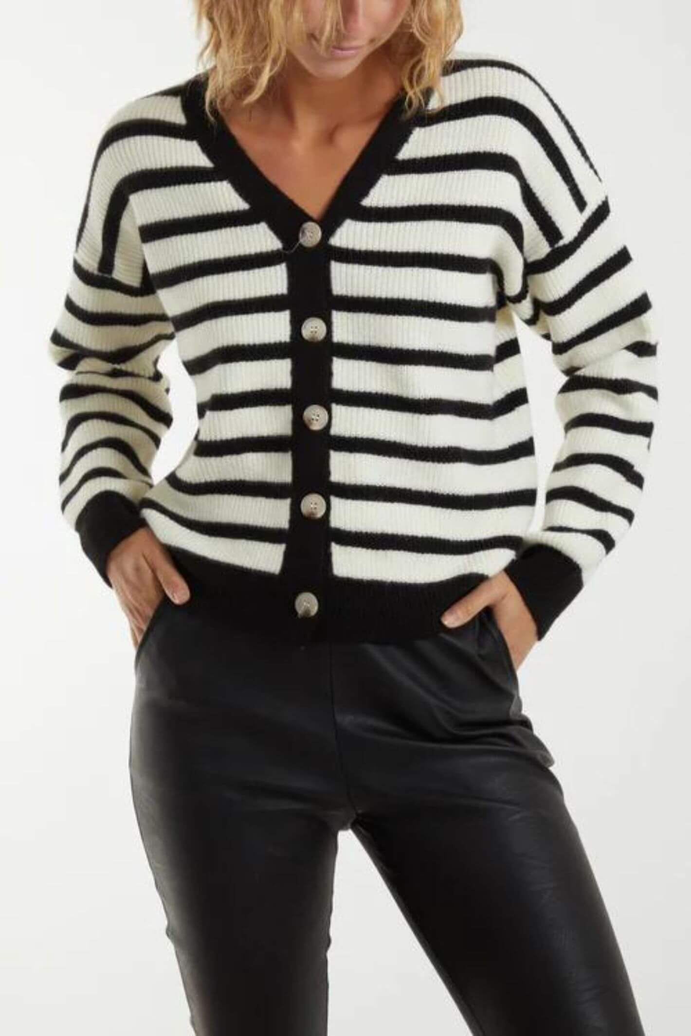 Black Monochrome Stripe Knitted Cardigan – Experience Boutique
