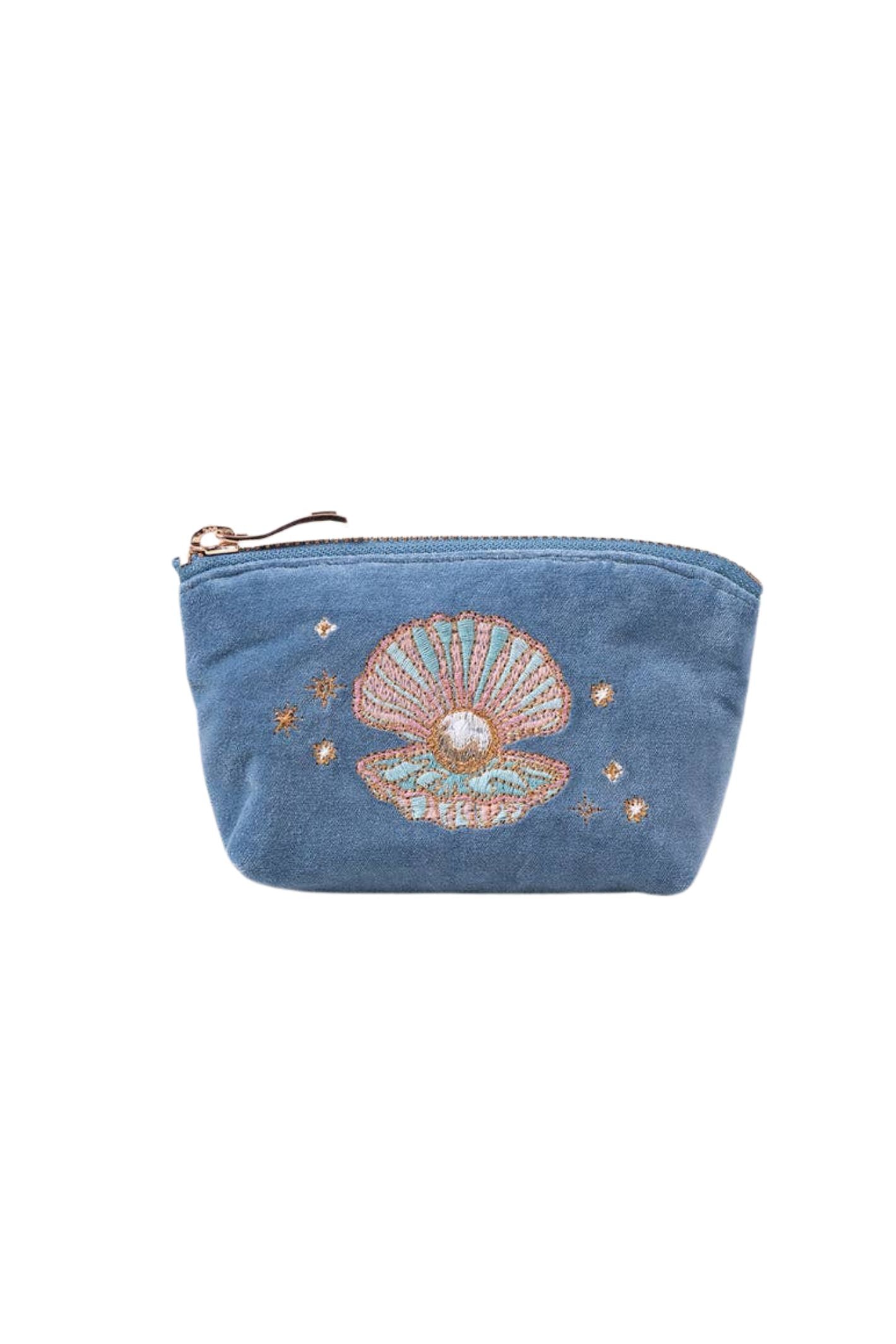 Elizabeth Scarlett Dusky Blue Pearl Shell Coin Velvet Purse ...