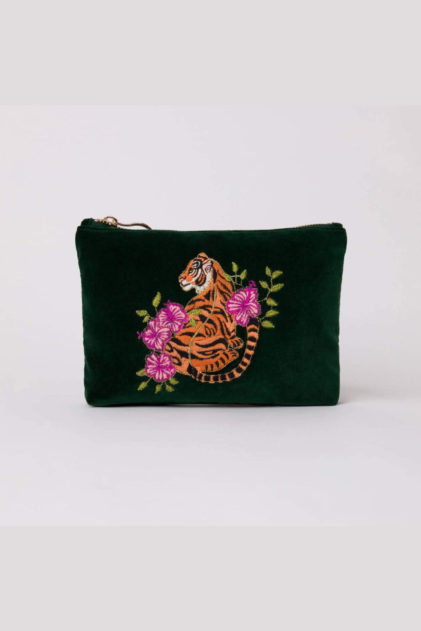 Elizabeth Scarlett Forest Green Tiger Mini Velvet Pouch – Experience ...