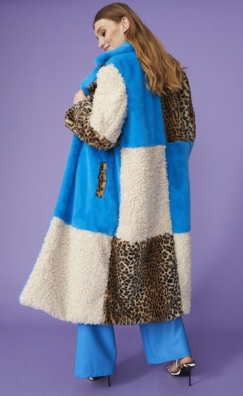 Jayley Checkered Leopard Print & Shearling Faux Fur Coat – Experience ...