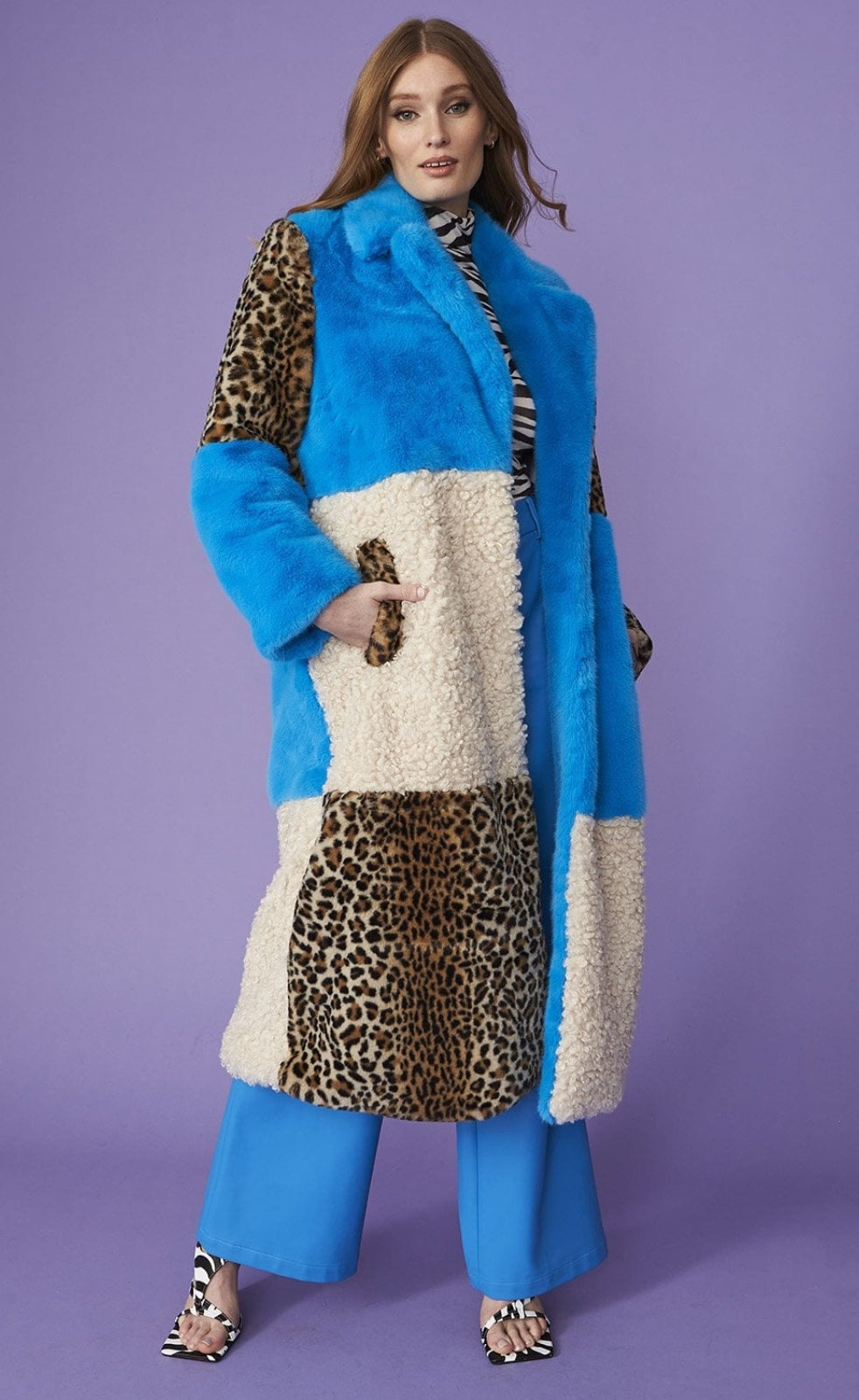 Jayley Checkered Leopard Print & Shearling Faux Fur Coat – Experience ...