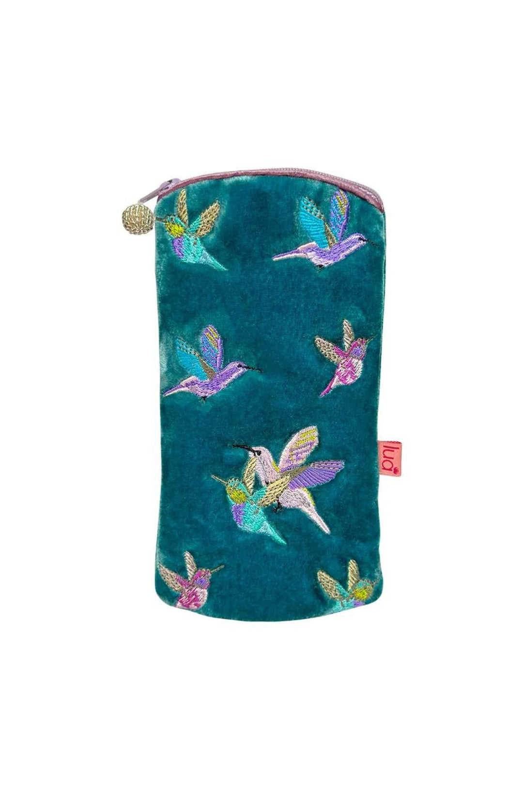 Lua Embroidered Hummingbird Zipped Velvet Glasses Case Experience Boutique