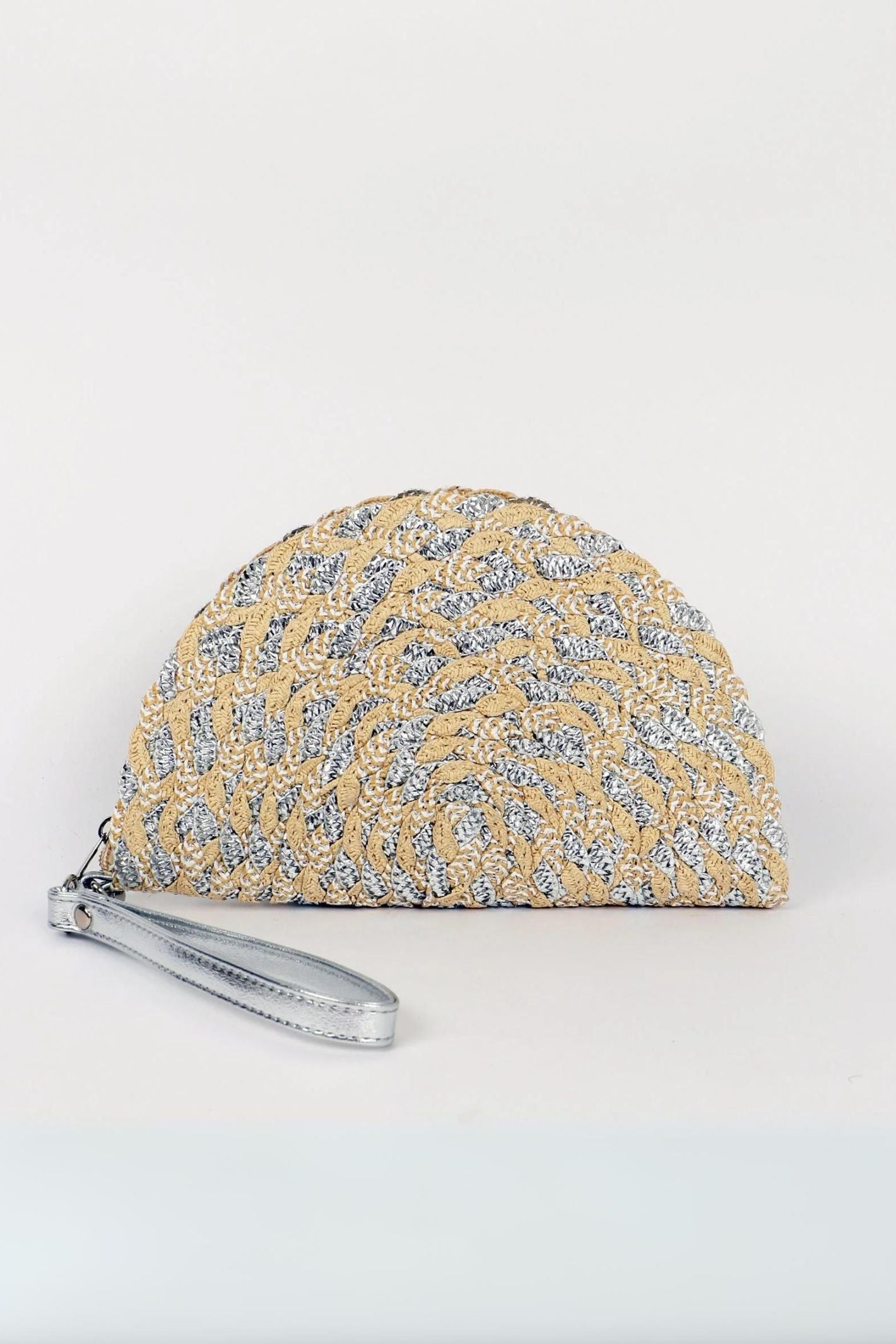 Natural & Metallic Silver Half Moon Clutch Bag – Experience Boutique