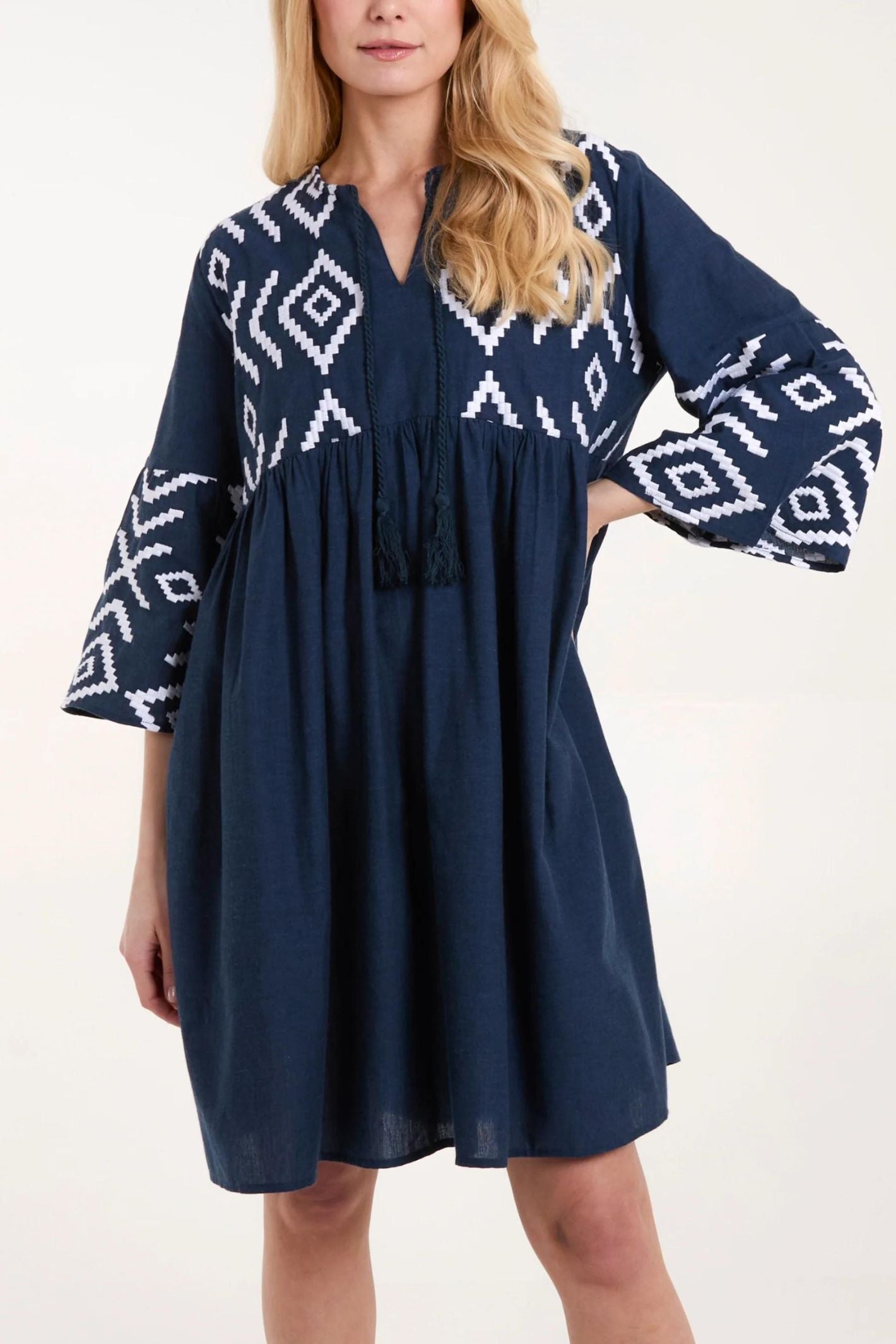 Navy Embroidered Cotton Smock Tunic – Experience Boutique