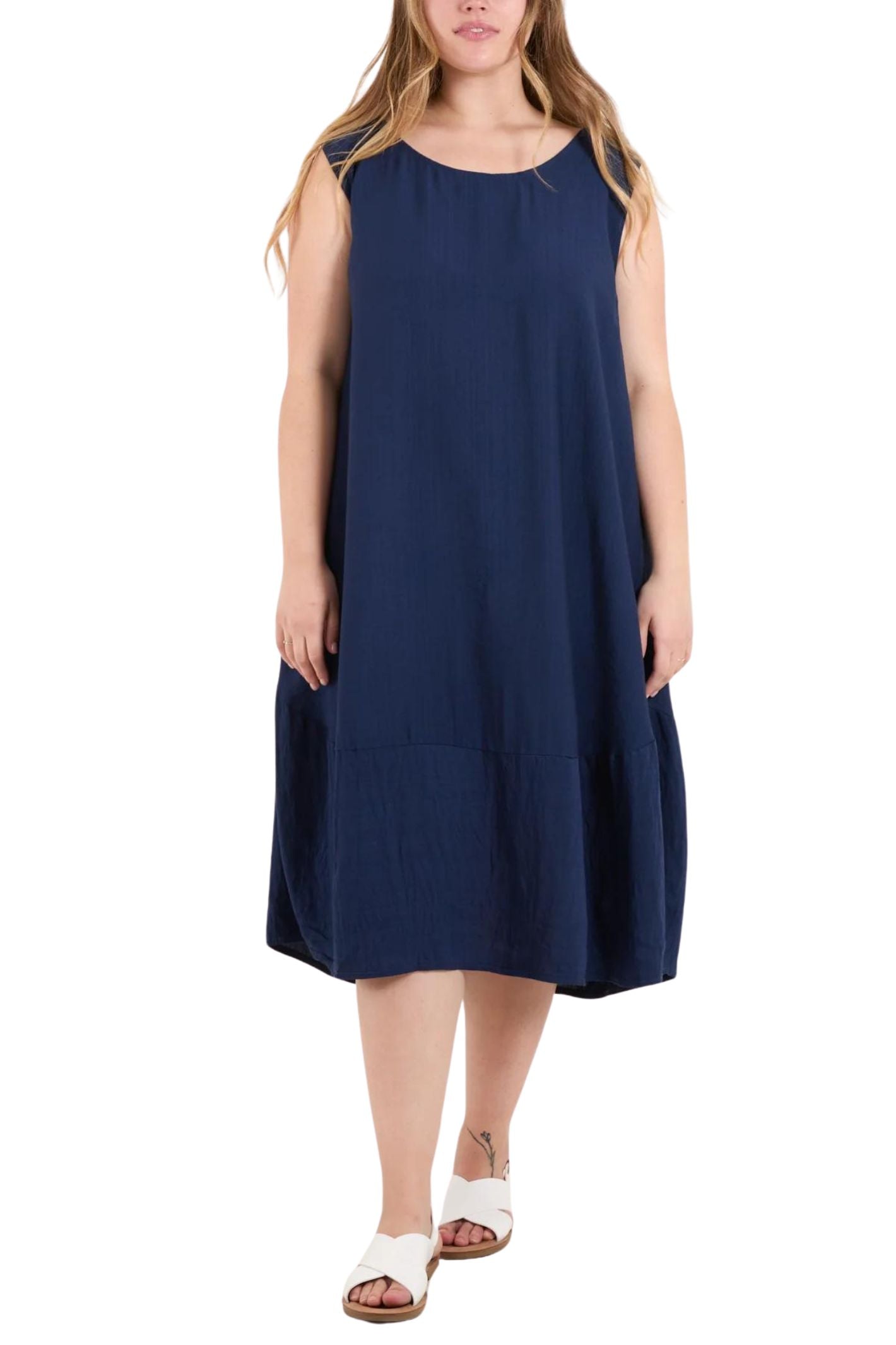 Navy Sleeveless Cocoon Dress – Experience Boutique