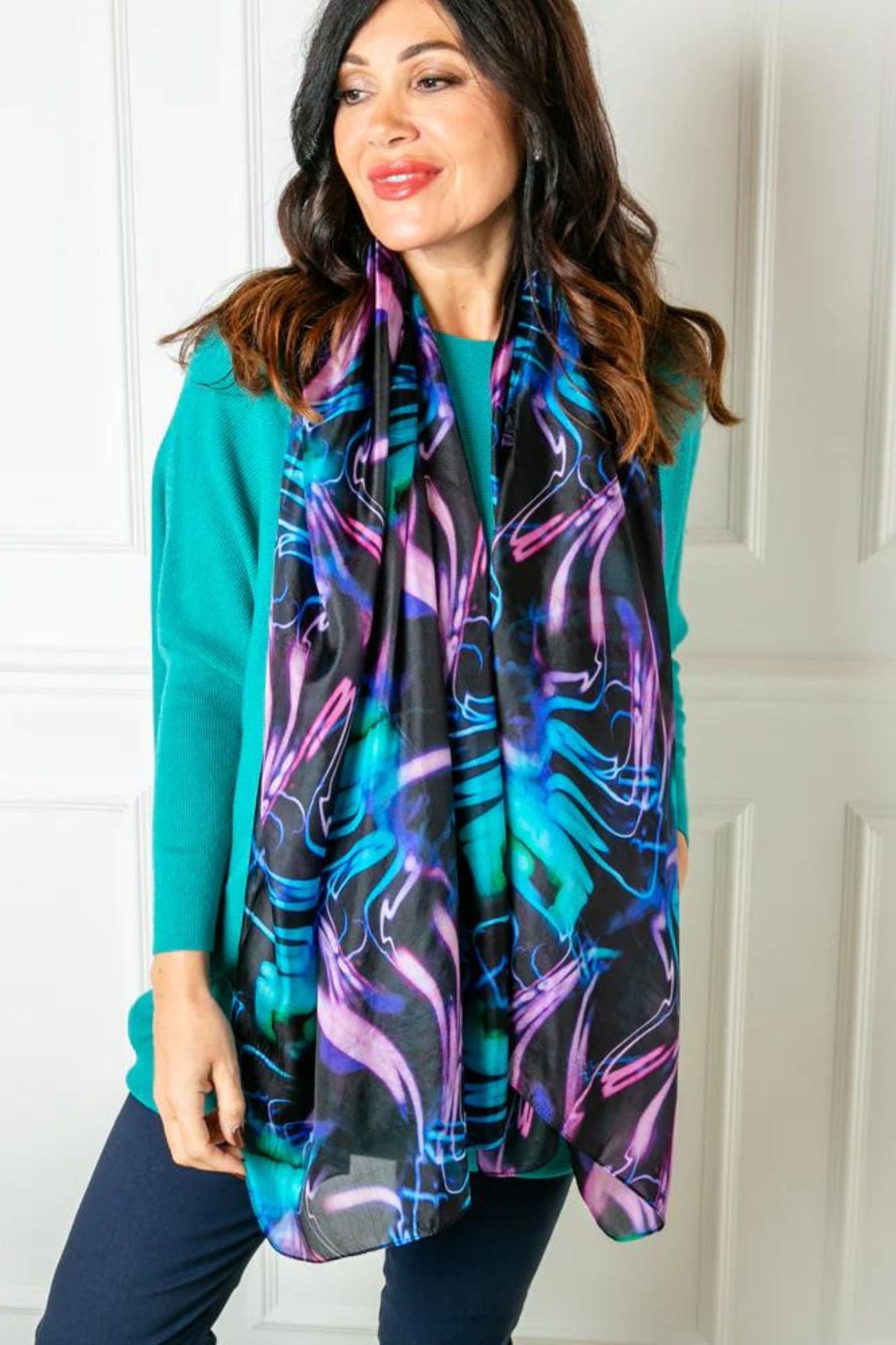 Neon Lights Print 1602 Pure Silk Scarf – Experience Boutique