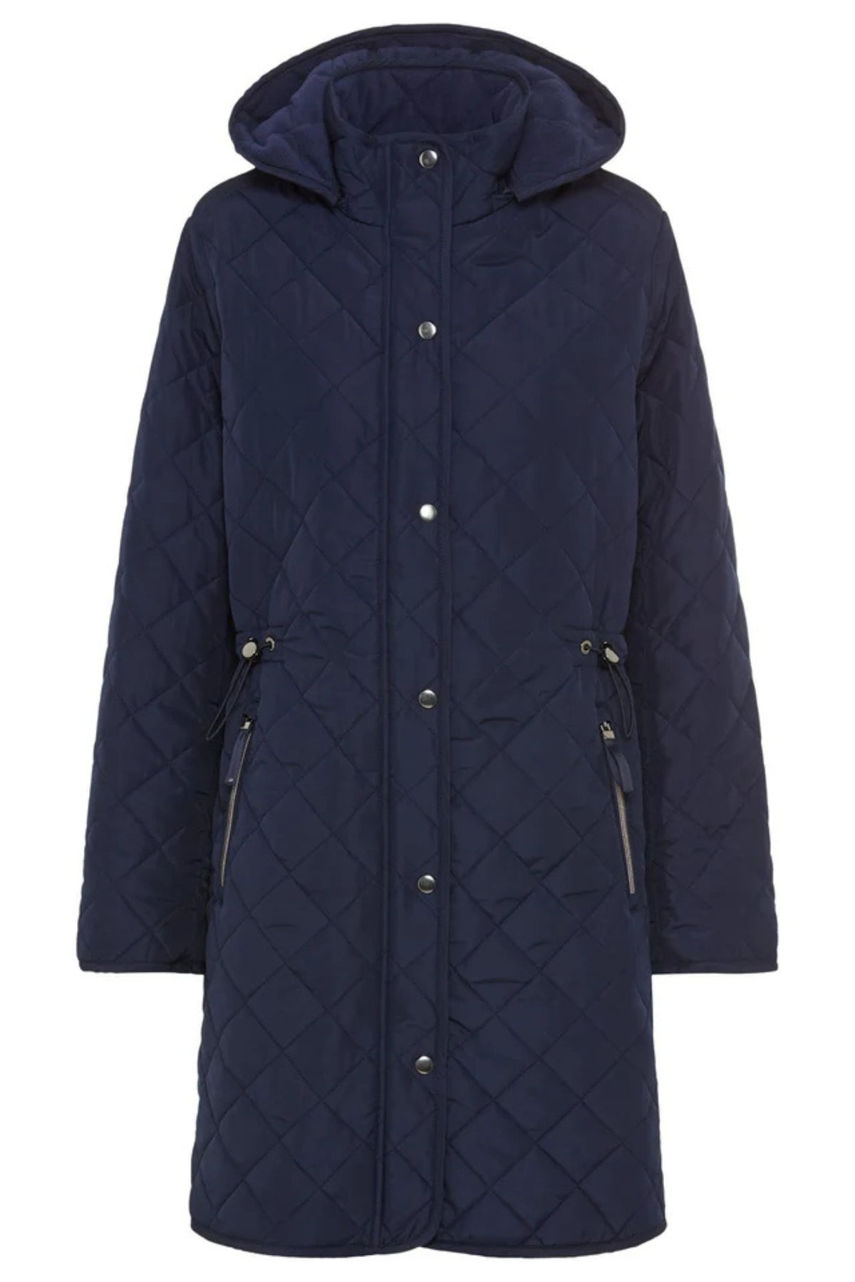Olsen Navy Diamond Quilt Longline Coat 15101430 – Experience Boutique