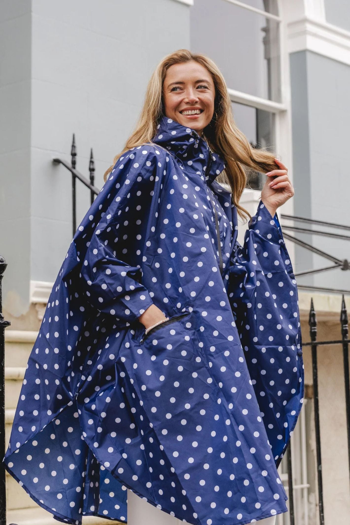 Park Lane Navy Spot Waterproof Poncho Pack-a-mac – Experience Boutique