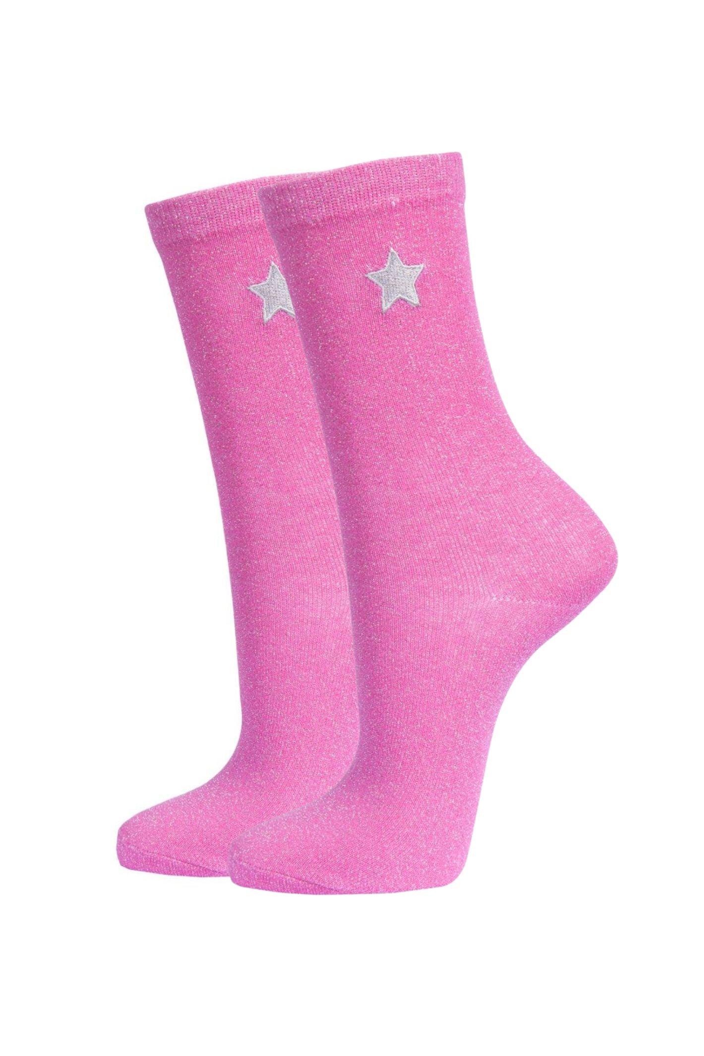 Pink Glitter Socks Embroidered Star Ankle Socks – Experience