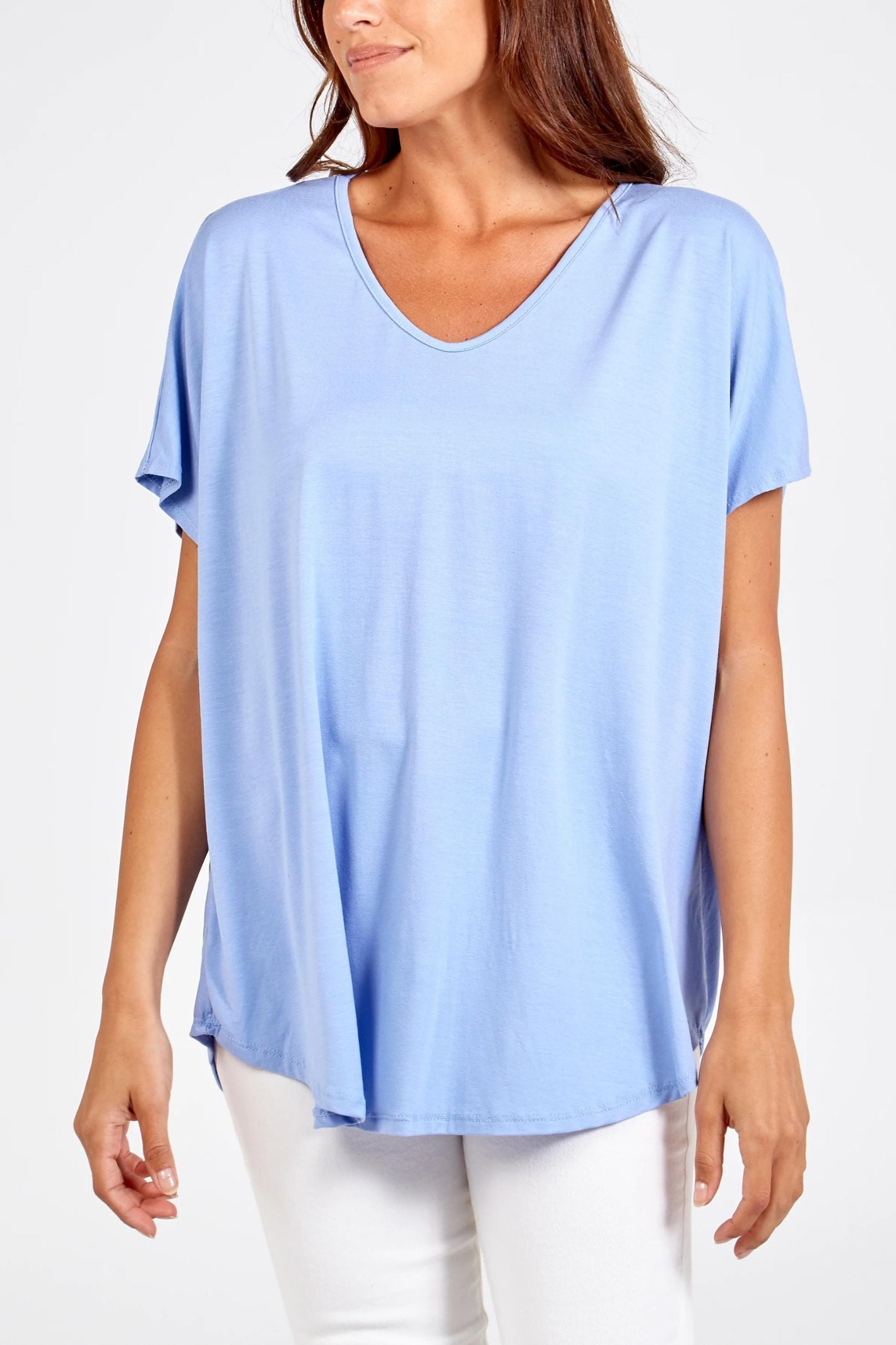 Powder Blue V-Neck Oversized T-Shirt – Experience Boutique