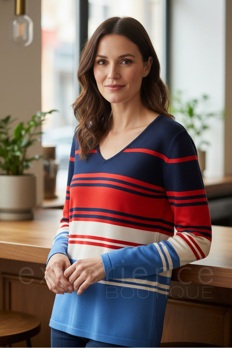 Alice Collins 036S630 Constance Rich Navy Red Wild Oat Stripe Jumper ...