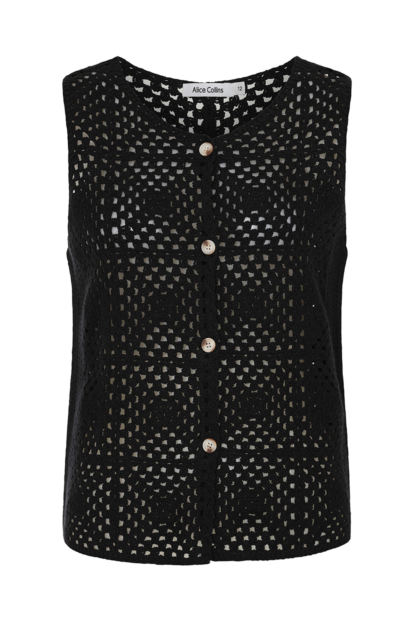 Alice Collins Waistcoat Nadia Crochet Black 034S144 – Experience Boutique