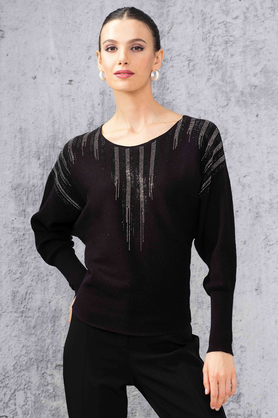 Alison Sheri 44401 Black Cascade Jewel Knit Jumper – Experience Boutique