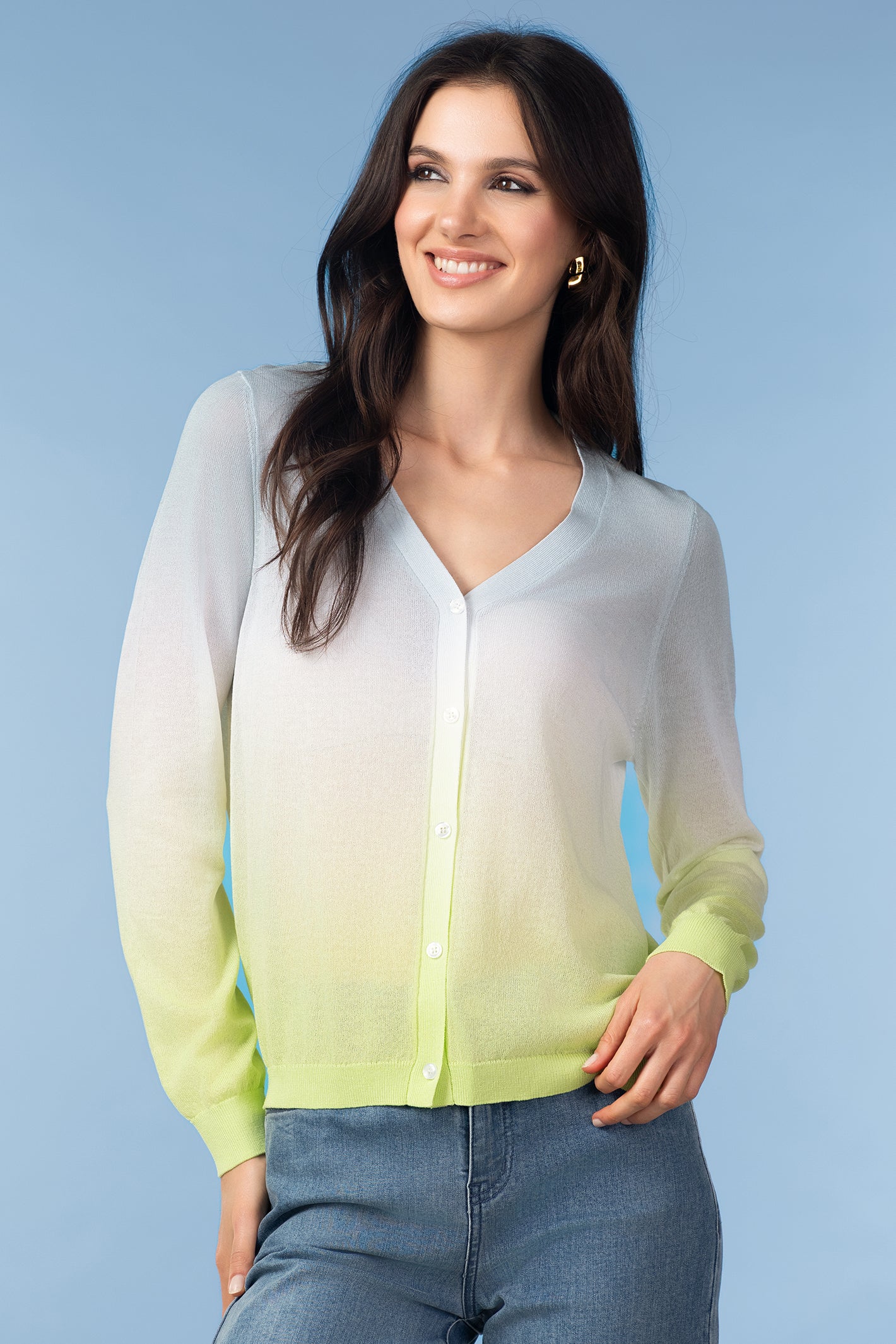 Alison Sheri A47425 Blue Green Ombre Lightweight Cardigan – Experience ...