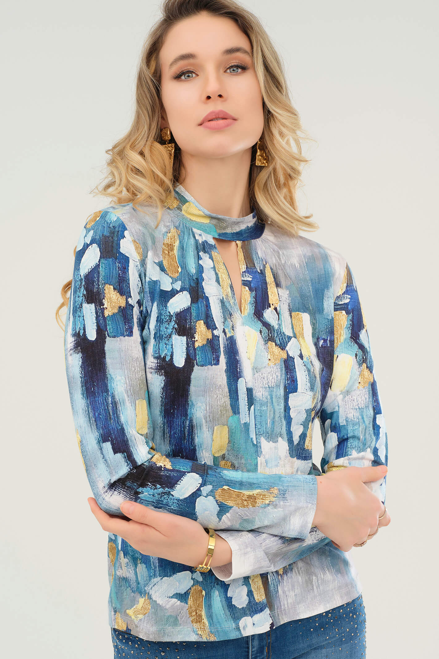 Dolcezza 73622 Blue Blue Angel Movano Rivas Print Long Sleeve Top ...