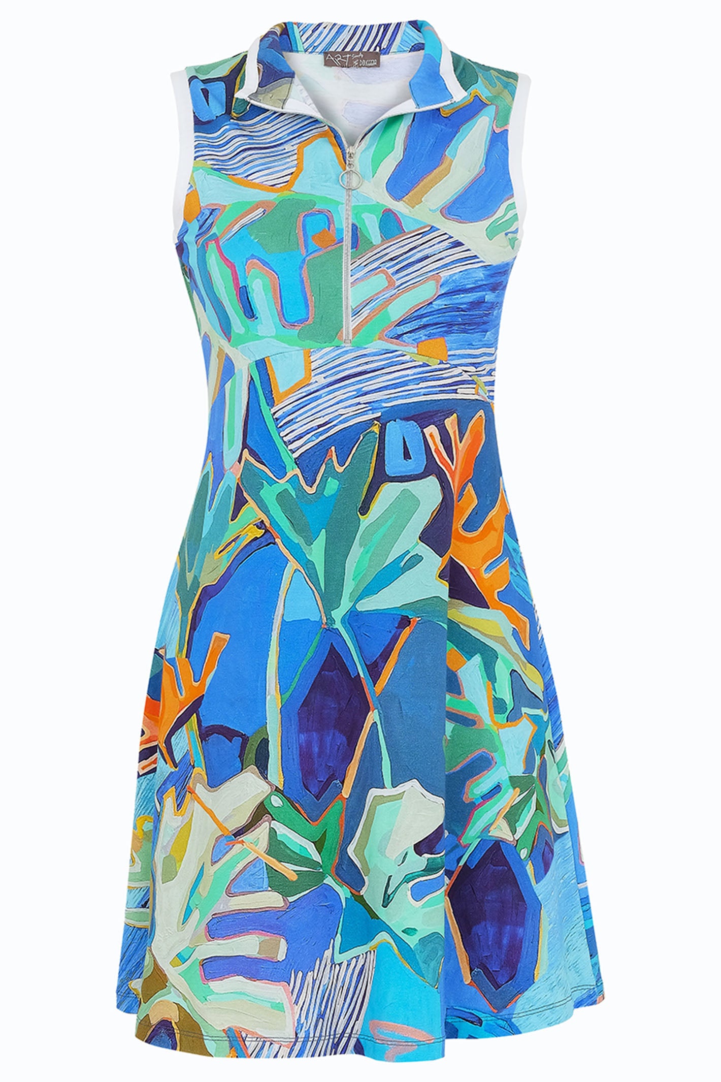 Dolcezza Dress Zip Front Blue Palmetto Print 25686 – Experience Boutique