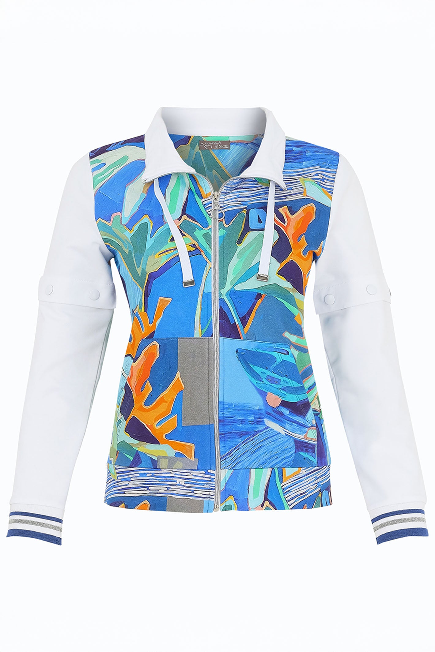 Dolcezza Removable Sleeve Jacket Zip Front Blue Palmetto Print 25689 ...