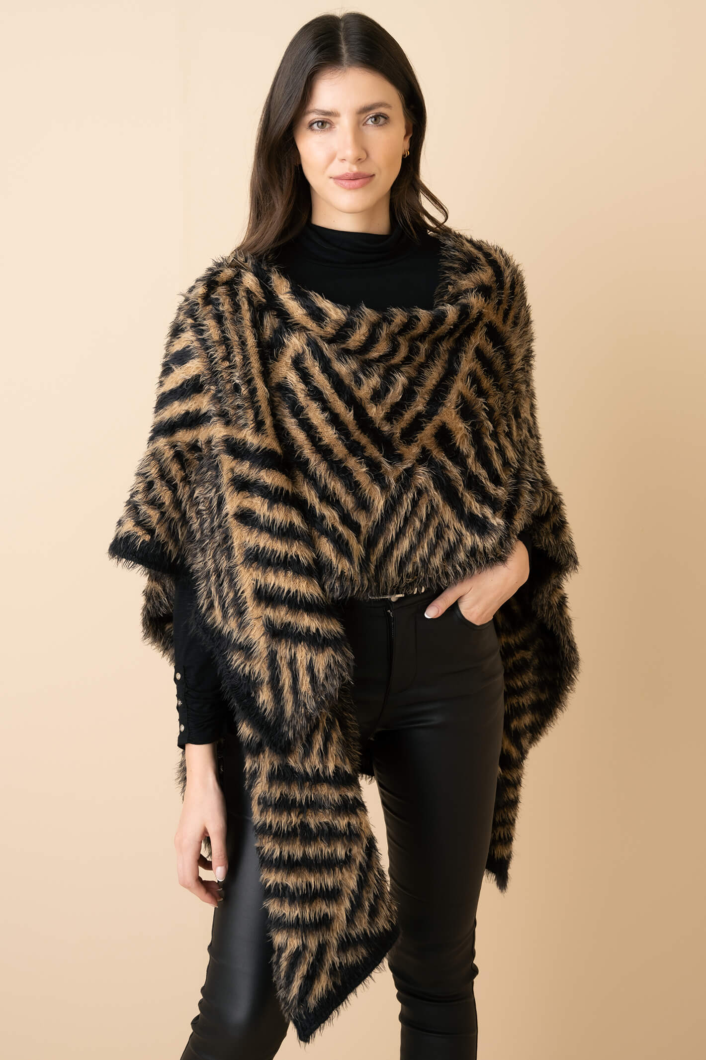 Marble Fashion 7137 209 Blck Brown Fluffy Plush Knit Cape – Experience ...