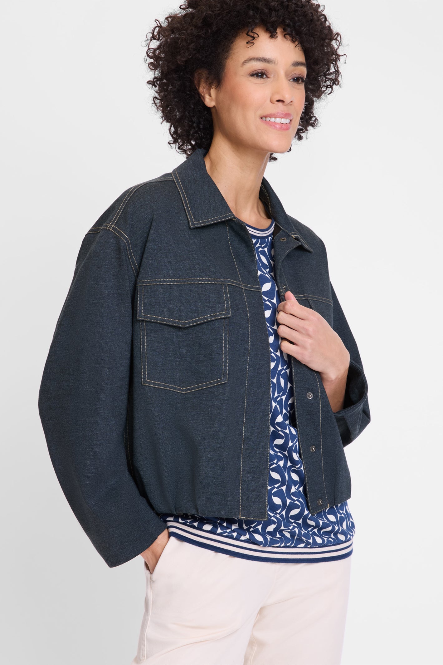 Olsen Dark Denim Effect Shirt Collar Jacket 15001620 40290 – Experience ...