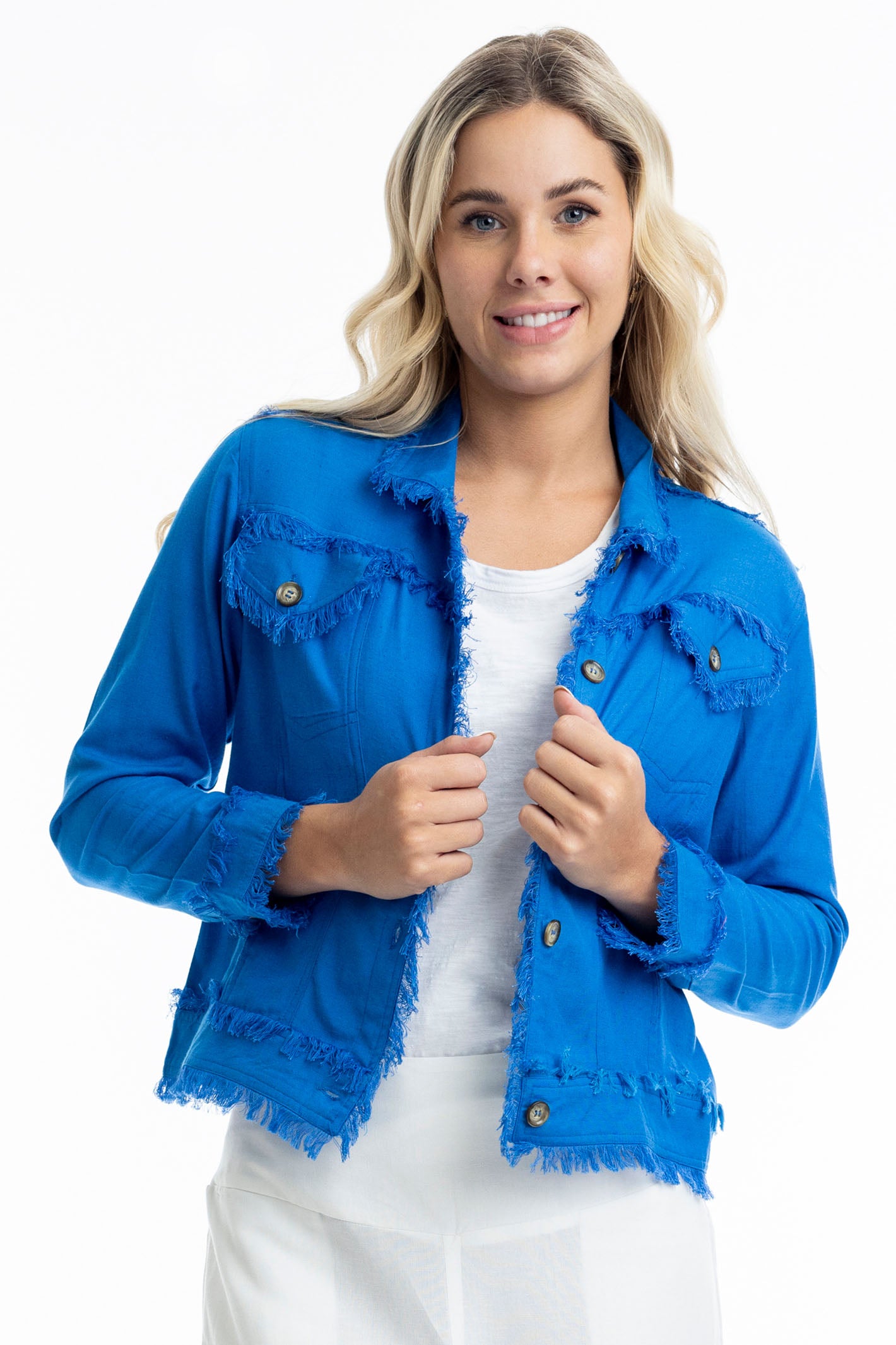 Orientique Electric Blue Frayed Edge Summer Jacket 42118 – Experience ...