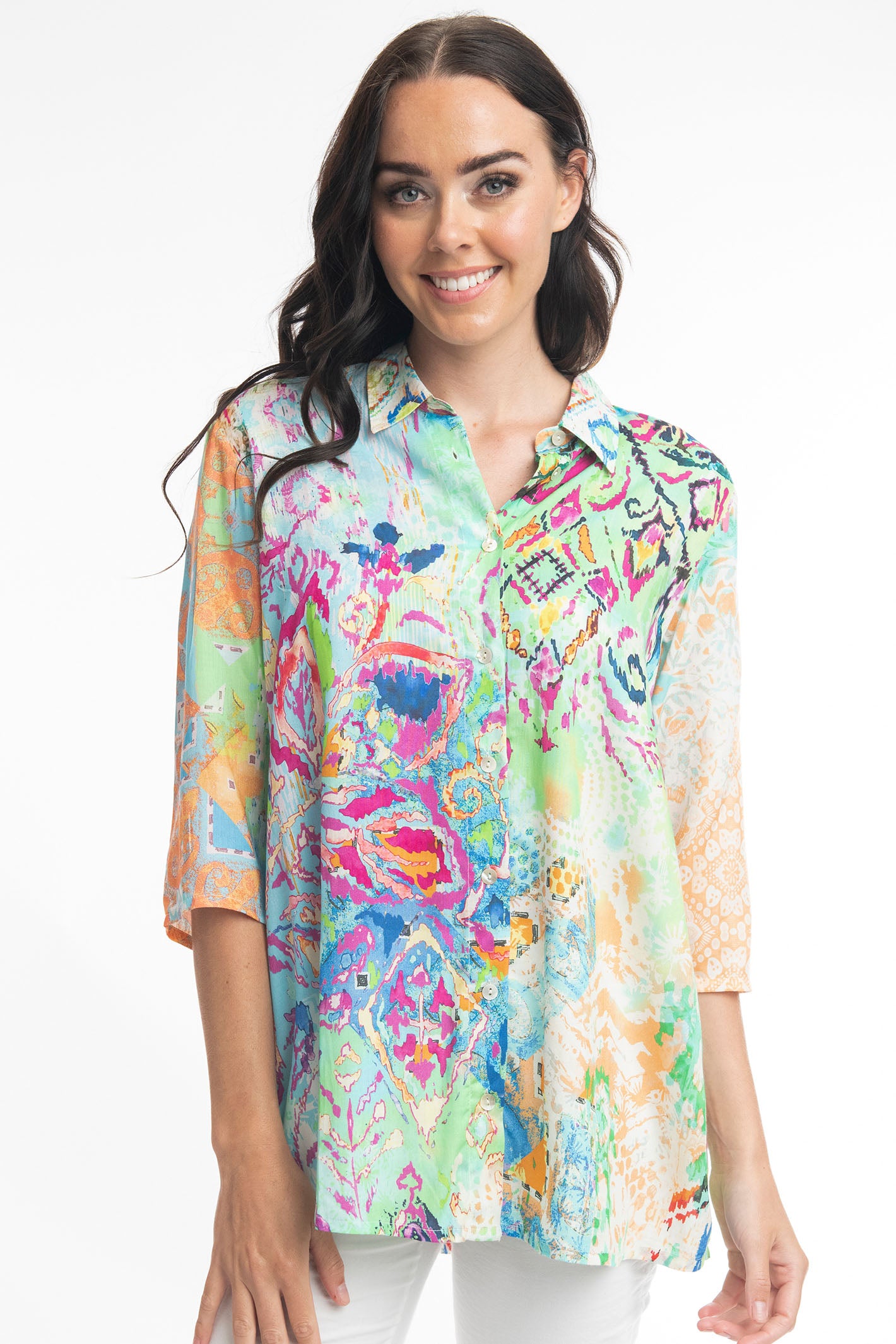 Orientique O72444 Green Digital Mix 3 Collared Shirt – Experience Boutique