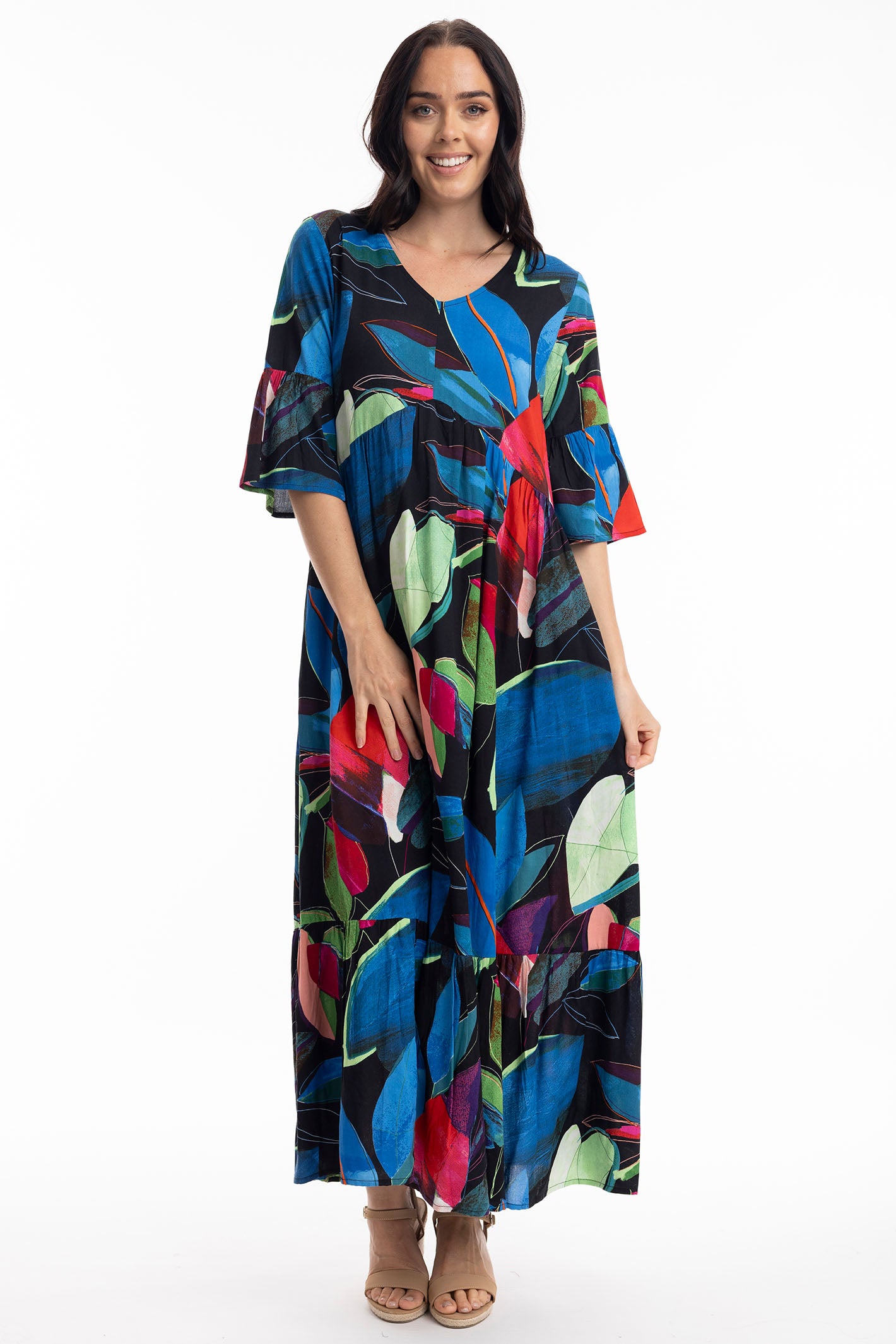 Orientique Seychelles Print Midi Dress 91007 – Experience Boutique