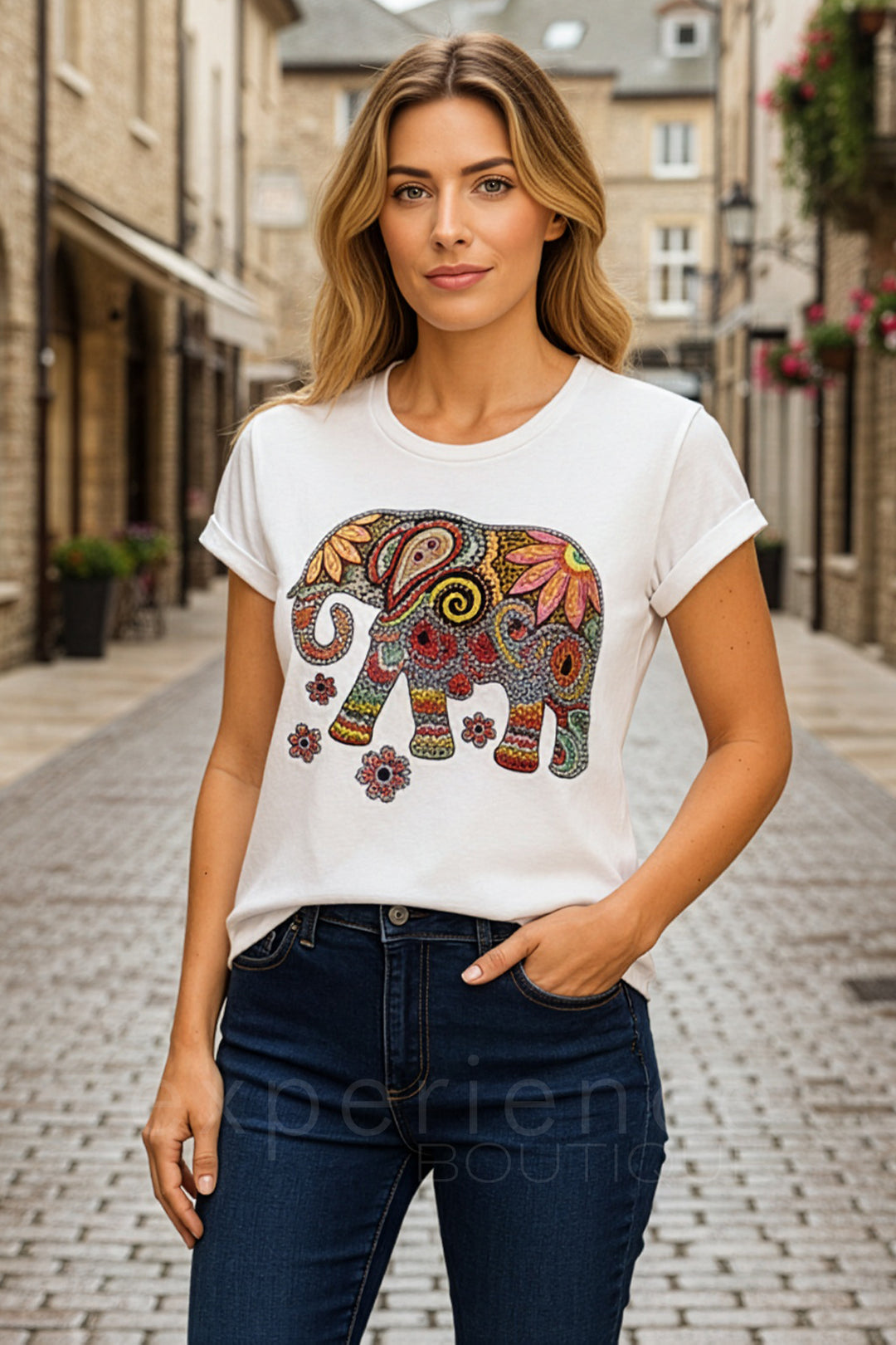 Orly 261216 White Gem Embellished Elephant T-Shirt – Experience Boutique