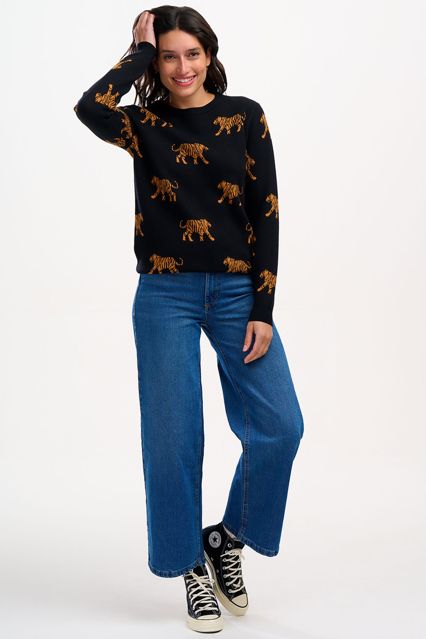 Sugarhill Brighton Black Lizzie Tiger Repeat Knitted Jumper ...