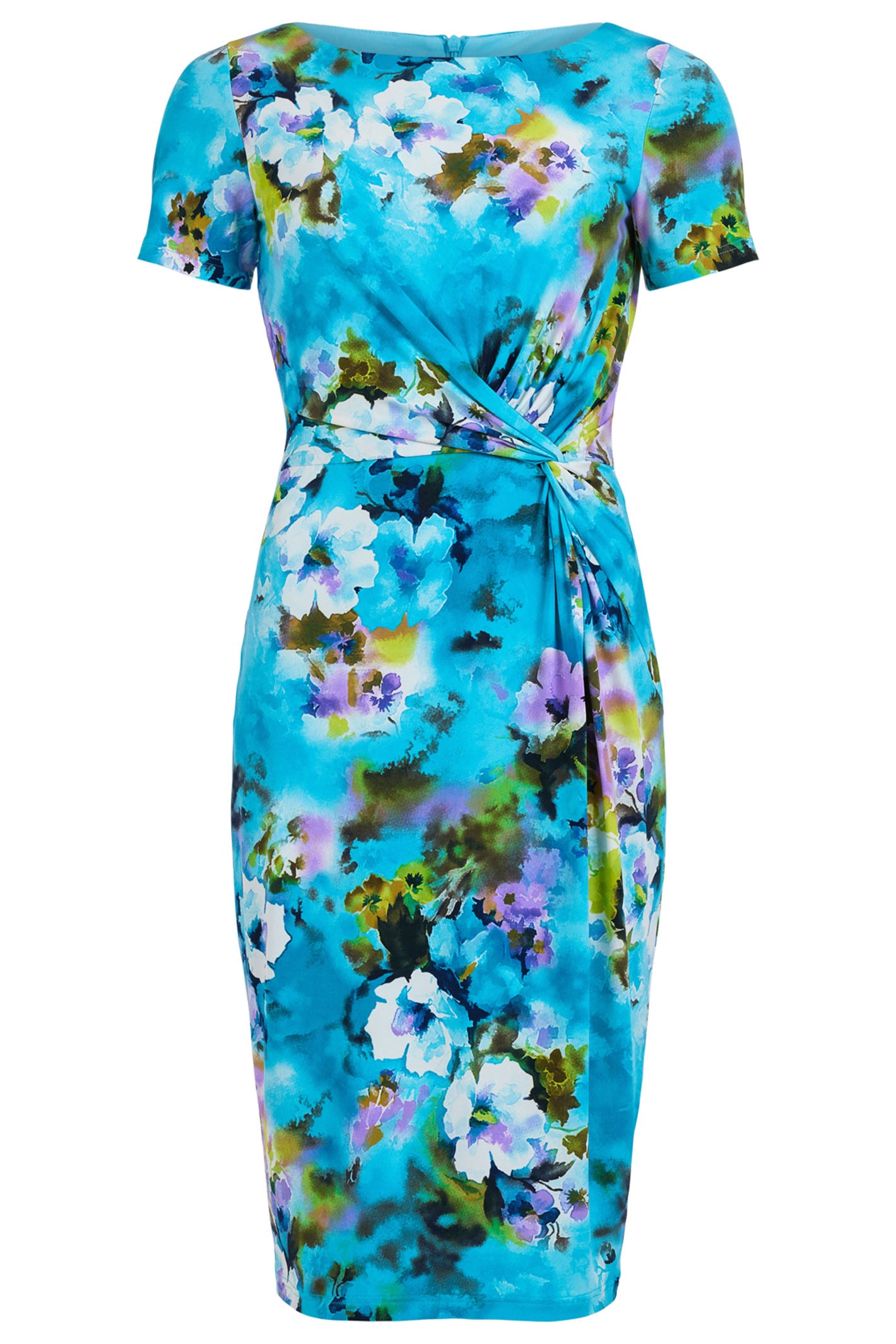 Tia London 78409 70 Turquoise Blue Floral Print Knot Waist Dress ...