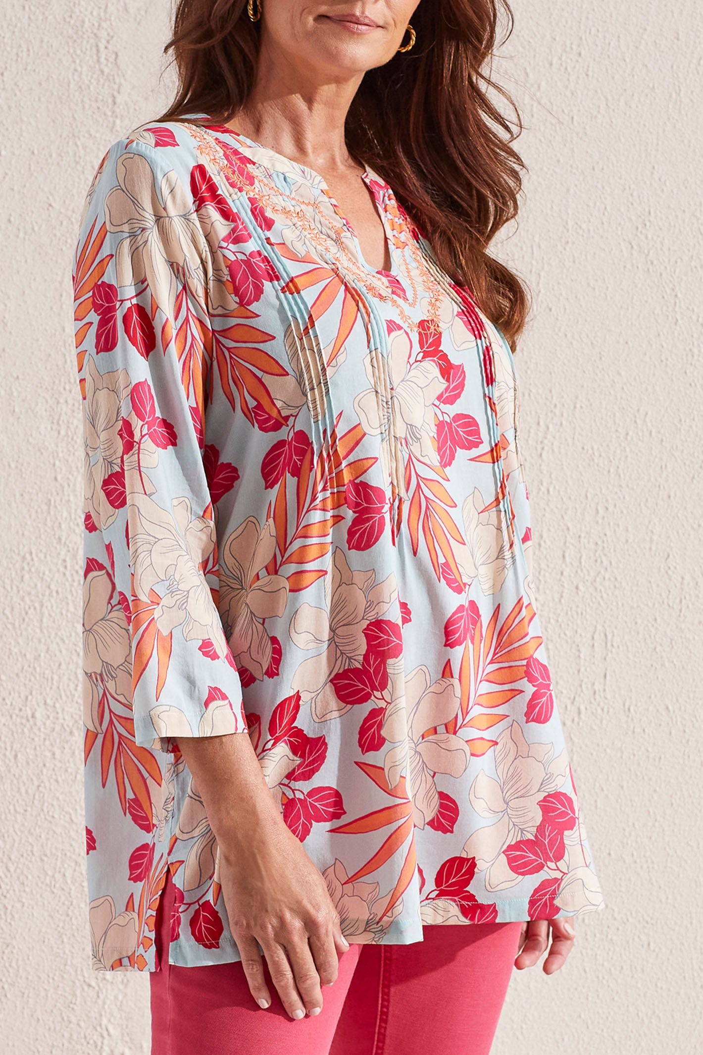 Tribal 1788O Raspberry Pink Floral Print Loose Fit Blouse – Experience ...