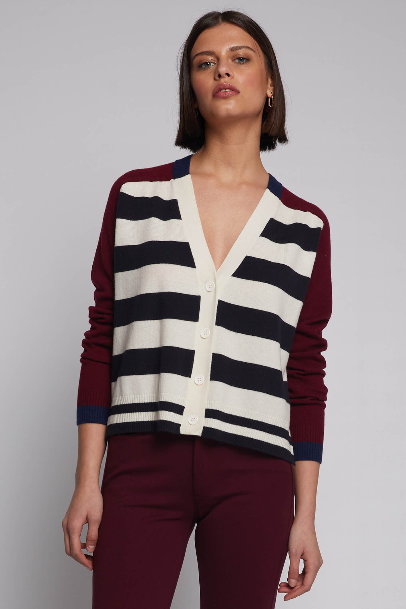 Vilagallo 30476 Alina Bordeaux Stripes Kitted Cardigan – Experience ...