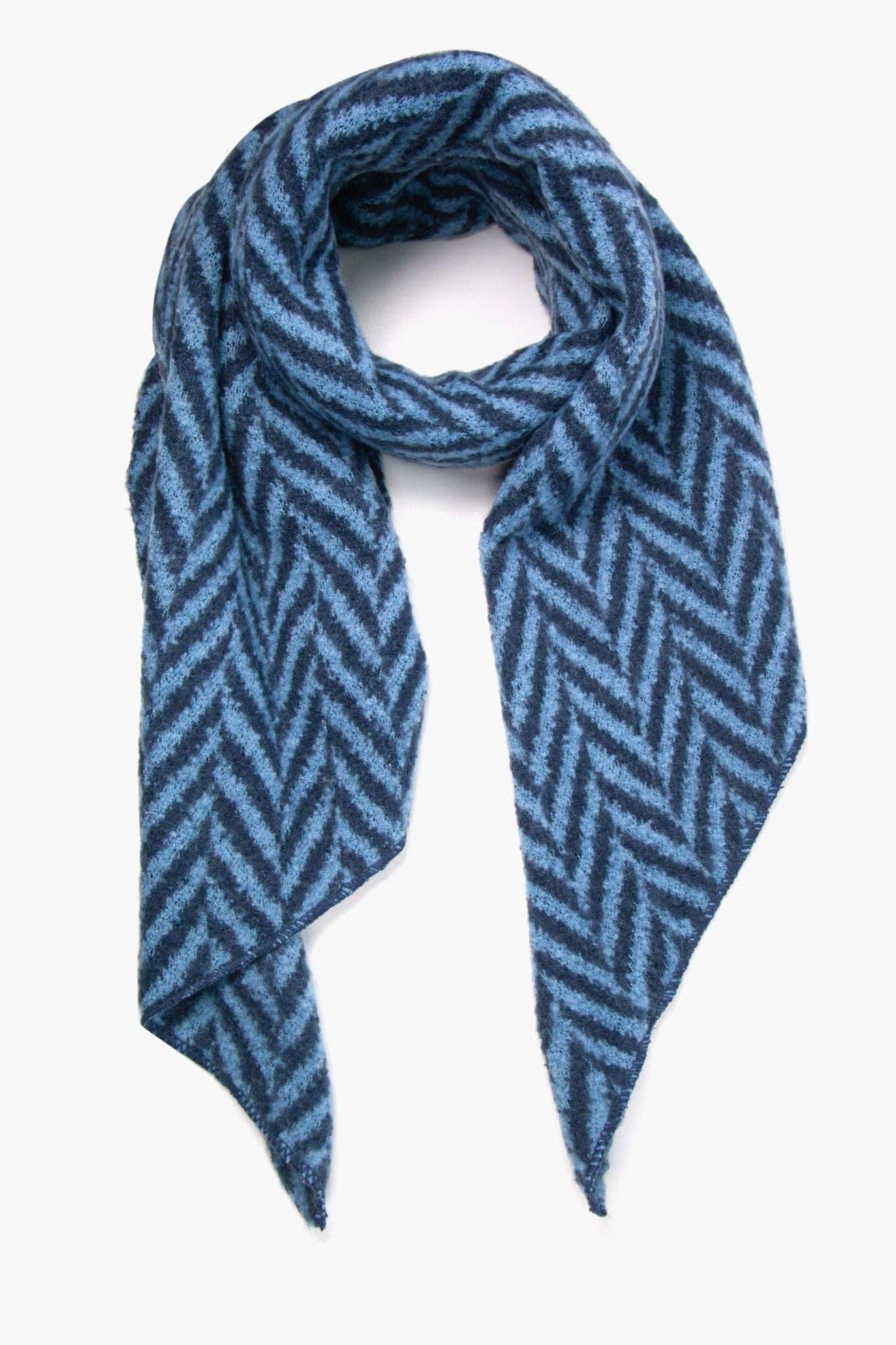 Denim Blue Chevron Print Asymmetric Soft Scarf – Experience Boutique