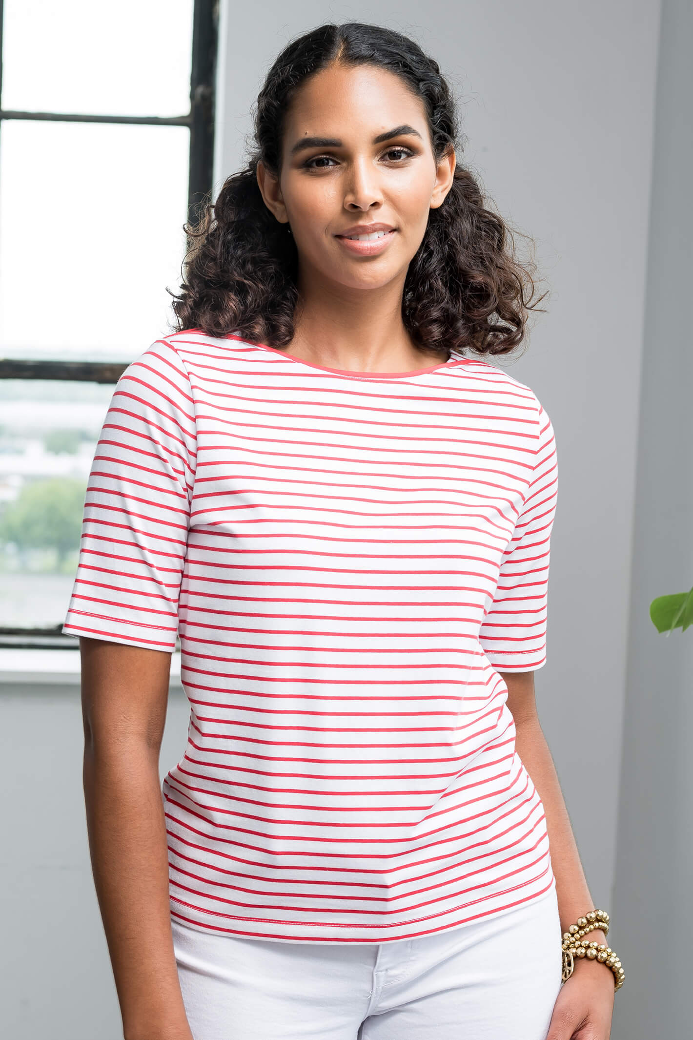 Alison Sheri A41180 Red & White Stripe T-Shirt – Experience Boutique