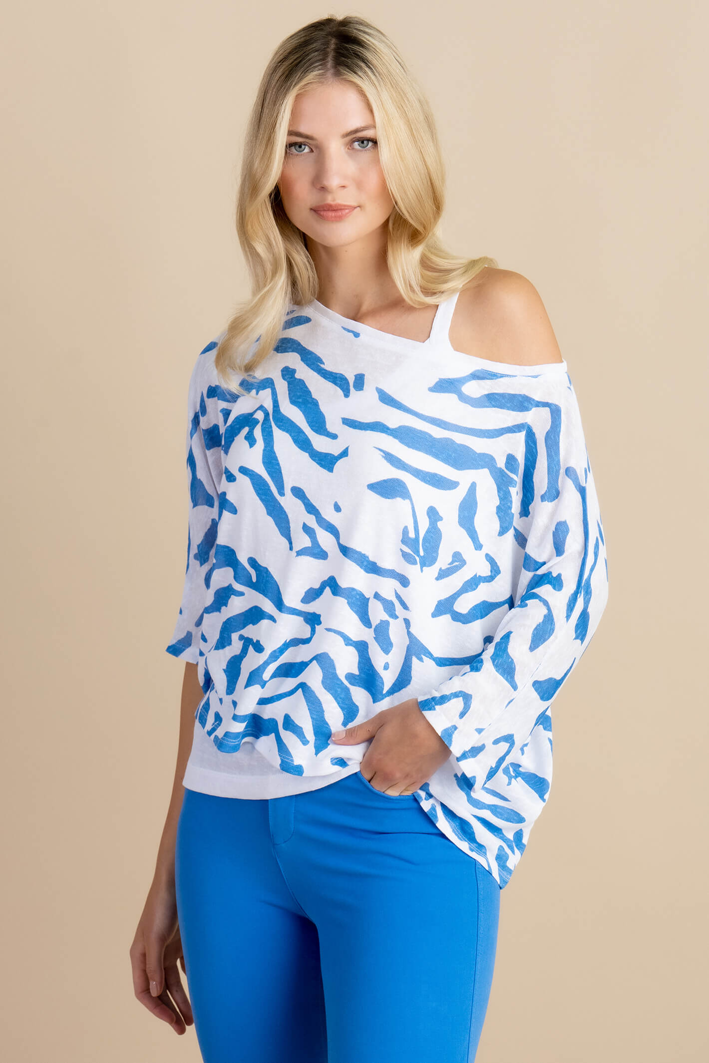 Marble Fashions 6951 201 Blue Animal Print Oversized Top & Vest Set ...